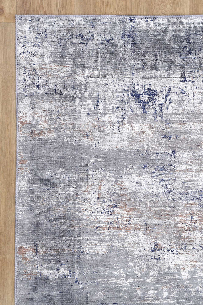 Abstract Border Echo in Blue & Grey Rug – The Rug Collective™